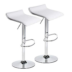 Set of 2 Barstool, Adjustable Swivel Bar Stools with PU Leather and Chrome Base, Gaslift Pub Counter Chairs,White