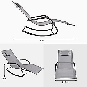 Wostore Rocking Lounger Patio Chaise Sunbathing Chair with Recliner Movable Sleep Bed Included Pillow and Breathable Texteline Farbic-Grey