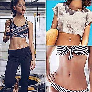 OMAIGAR Belly Button Rings 30 Pieces, Surgical Stainless Steel Belly Rings for Women with Colorful Crystal Diamonds, Body Piercing Navel Ring as Ideal Jewelry Set