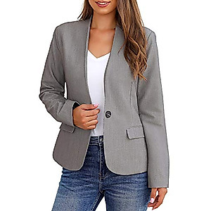 GRAPENT Women's Grey Business Casual Pockets Work Office Button Back Slit Long Sleeves Blazer Lightweight Jacket Suit Size Small US 4-6
