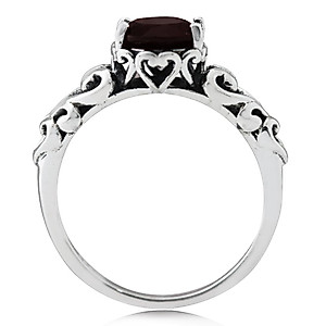 Silvershake 1.39ct. Natural Garnet 925 Sterling Silver Victorian Style Solitaire Ring Size 8