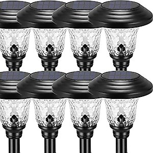 UFOND 8 Pack Solar Pathway Lights Outdoor，Waterproof Solar Garden Lights, Glass Stainless Steel Solar Decor Lamp,Landscape Path Lights for Yard Patio Driveway Sidewalk, (Cool White)