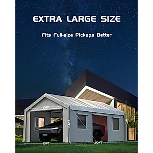 KYBOLT 13 x 20 Ft Heavy-Duty Carport, Portable Garage, 180g PE Waterproof Canopy and 8 x 1.0 mm Poles for Full-Size Pickup Trucks, Boats, and SUVs - White