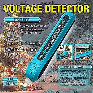 allsun Christmas Light String Tester Non Contact Voltage Finder Meter Light Bulb&Fuse Checker Gun 12-600 V AC Mini Light Repairing Tool, Blue