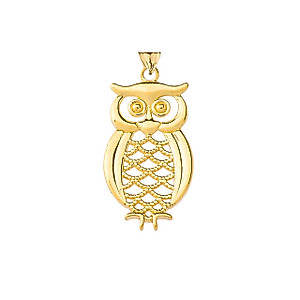 Certified 14k Yellow Gold Designer Owl Animal Pendant Necklace, 18"