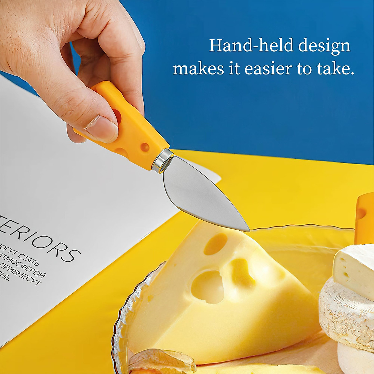 YJNSFT 4-Piece Cheese Knife Set, Stainless Steel Cheese Utensils Set, Spreader Knives and Butter Knife Fork, Cheese Board Accessories, Premium Knife Gift