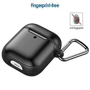 JETech Case Cover for AirPods (1st & 2nd Generation), PC and TPU, Protective Skin with Keychain (Black)