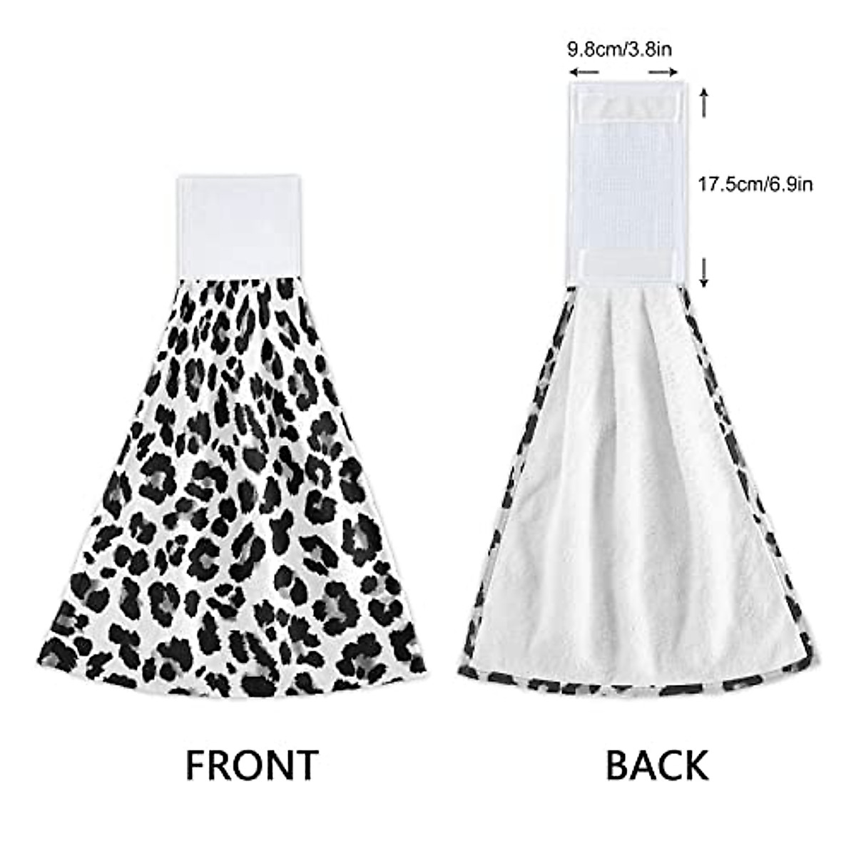 Kitchen Hanging Hand Towels for Bathroom Decorative with Hanging Loop White Leopard Black Cheetah Set of 2 Soft Absorbent Funny