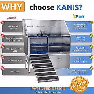 KANIS Professional Stainless Steel Dog Bathing Station - Dog Grooming Tub w/Ramp, Storage Drawer, Floor Grate & Faucet/Dog Bathtub for Large, Medium & Small Pets (50", Left RAMP - 1 Drawer)