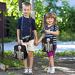 PrelerDIY Funny Skull Lunch Bag Tote Lunch Box Food Bag for Boys Girls with Zipper & Side Pocket & Shoulder Strap