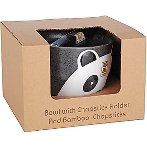 Happy Sales, Japanese Ramen Udon Noodle Soup Cereal Bowl With Chopsticks (BlackPanda)