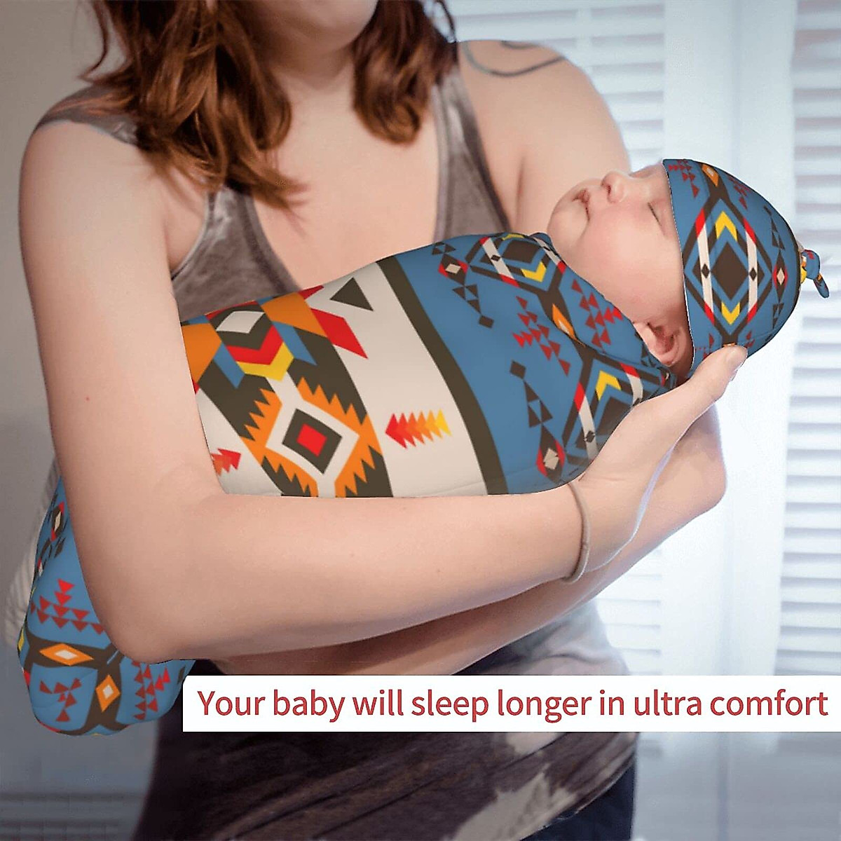 Western Baby Stuff Native American Aztec Navajo Newborn Baby Swaddle Blanket Soft Wrap Sleep Sack with Beanie Hat Gifts for Boy Girl