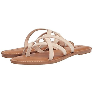 Amazon Essentials Women's Strappy Slide Flat Sandal, Light Beige, 8