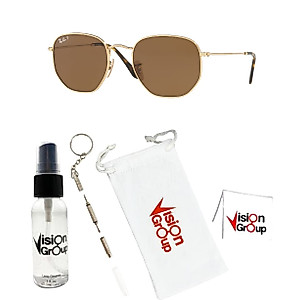 Ray-Ban RB3548N Hexagonal Sunglasses+ Vision Group Accessories Bundle (Arista/Crystal Brown Polarized(001/57), 51, Millimeters)