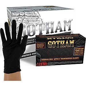 Gotham 4 Mil Black Nitrile Disposable Exam Gloves, Latex Free, Case/1000 (1000, X-Large)