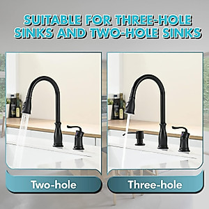 3 Hole Kitchen Faucet with Pull Down Sprayer, APPASO Kitchen Faucet with Soap Dispenser, 3 Pieces Kitchen Faucet with Separate Handle, Matte Black Kitchen Faucet 3 Hole, 218MB