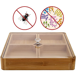 WUWEOT Bamboo Nut and Candy Serving Tray, Party Appetizer Platter Veggie Dish, Candy Bowl with Acrylic Lid & Removable Dividers for Party, Taco Dip Parties Platters & Chip Bowls