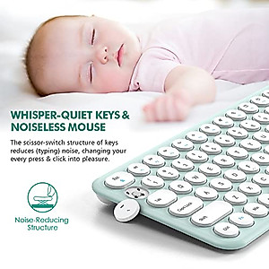 Wireless Keyboard and Mouse Combo, Cute Kawaii Green Aesthetic Quiet Laptop Keyboard Teclado y Mouse Inalambrico Mac (Macaron Green)