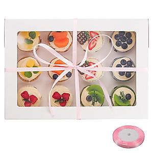 YunKo 6 Pack Dozen Cupcake Boxes White Cupcake Containers with Window Fit 12 Cupcakes or Muffins