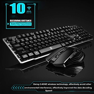 Keyboard and Mouse Combo,2.4G Wireless Mechanical Hand Feel Ergonomic Multimedia Gaming Keyboard +1600DPI Optical Mouse+Mice Pad for Laptop PC Smart TV MacBook (Black)
