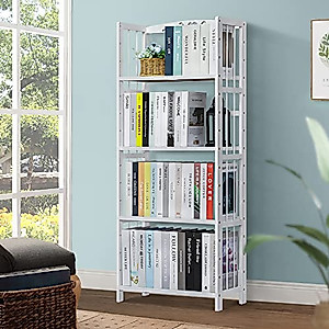 MoNiBloom Multi-Layer Bookshelf, Bamboo 4 Tier Adjustable Bookcase Shelf Organizer Rack Plant Stand for Living Room Garden Office Home Office, White