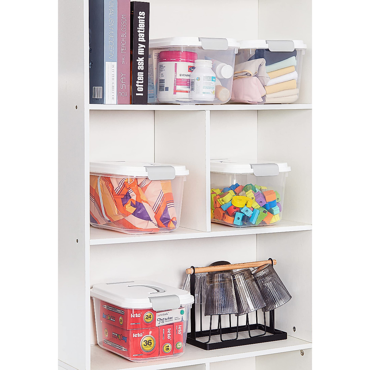 YYXB 8 Pack Clear Latch Box/Bins with Handle and Lid, Plastic Stackable Latching Box for Storage, Multi-Purpose, 5Litre/5.5 Quart