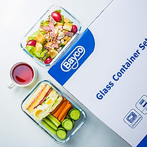 BAYCO 8 Pack Glass Food Storage Containers, Glass Meal Prep Containers, Airtight Glass Storage Containers with Lids - BPA-Free & Leak Proof (8 lids & 8 Containers) 30oz