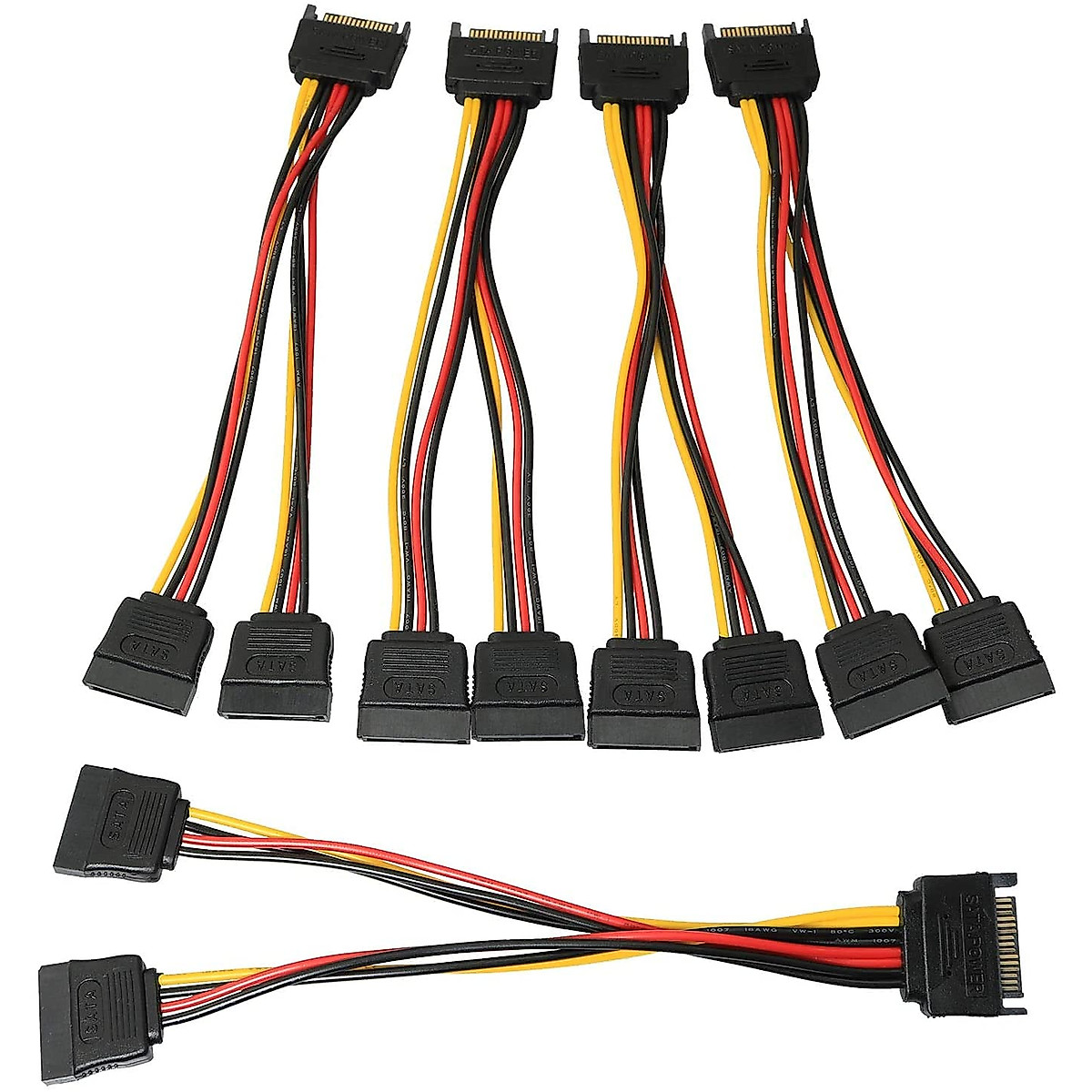 Longdex SATA Power Extension Cable 5PCS 20cm SATA Power 15-Pin Male to 2 x 15P Female Y Splitter Cable Adapter