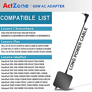 65W Ac Adapter Power Cord for Lenovo IdeaPad 100S 110 110S 120 120S 310 320 330S S340 510 710S, Flex 4 1470 1580 1130 Flex 5 1570 1470 ADL45WCC ADLX65CCGU2A PA-1450-55LL Laptop Charger