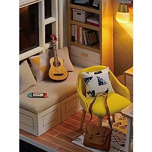 Flever Dollhouse Miniature DIY House Kit Creative Room with Furniture for Romantic Artwork Gift (Sunny Study)