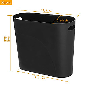 LOSYHU 3.2 Gallon Slim Waste Basket, Black, 2 Pack, Plastic Small Trash Can with Handles, 12L Capacity