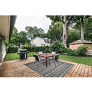 Beverly Rug Aztec Outdoor Rugs 8x10 Waterproof Boho Reversible Plastic Straw Rug Bohemian Outdoor Carpet, Outside Mat for Patio, Camping, Picnic, Porch, Deck, RV, Beach, Pool, Black and White, Texas