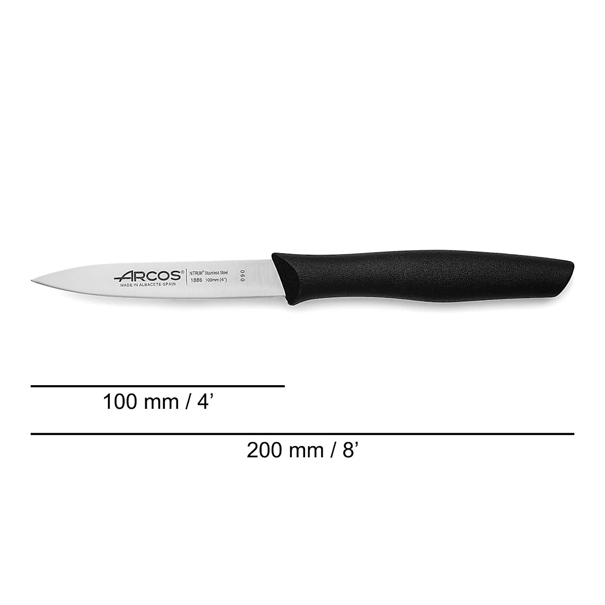 ARCOS Paring Knife 4 Inch Stainless Steel. Professional Kitchen Knife for Cut, Peel and Clean Food. Ergonomic Polyoxymethylene Handle and 100 mm Blade. Series Nova. Color Black