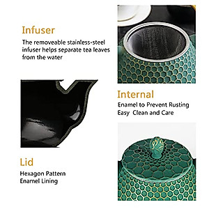 Cast Iron Tea Kettle, Japanese Tetsubin Teapot Coated with Enameled Interior, Durable Cast Iron Teapot with Stainless Steel Infuser for Stovetop Safe(1000ml/34oz)