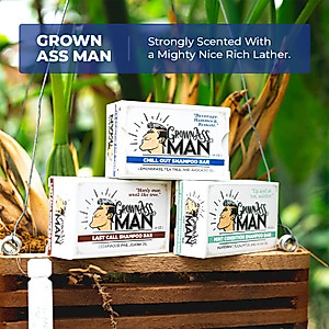 Grown Ass Man Co. - Solid Shampoo Bar Rich Lather 3 in 1: Hair, Beard & Body Wash - Plastic Free & Eco-Friendly, Natural & Organic Clean for All Hair Types, 4oz Bar (Chill Out, 3-Pack)