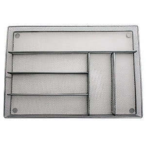 Mesh Large Cutlery Tray with Foam Feet - 6 Compartments - Kitchen Organization/Silverware Storage Utensil Flatware Tray