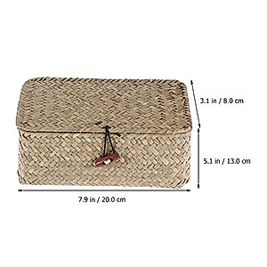 TOPBATHY Rattan Storage Basket Handwoven Storage Basket with Lid Rectangular Home Organizer Bin for Cosmetic Wedding Bedroom Living Room(7.9 X 5.1X3.1inch/20 x 8 x 13cm)