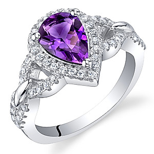 PEORA Amethyst Teardrop Crest Ring for Women 925 Sterling Silver, Natural Gemstone Birthstone, 1 Carat Pear Shape 9x6mm, Size 6