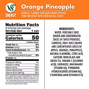 V8 +ENERGY Orange Pineapple Energy Drink, 8 FL OZ Can (4 Packs of 6 Cans)