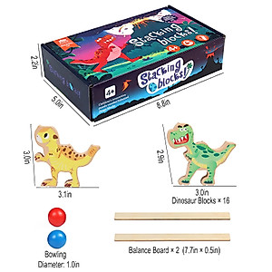 AULEGE Wooden Stacking Dinosaur Toys, Dinosaur Balance Toys for Kids 4 5 6 7 Years Old, Large Dinosaur Building Blocks Set, Preschool Toys for 4+ Years Old, Birthday Gift for Boys and Girls