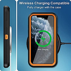 Aimoll-88 iPhone 11 Pro Max Case - Built-in Screen Protector, Heavy Duty Drop & Shockproof Protection, Dustproof, Black/Orange