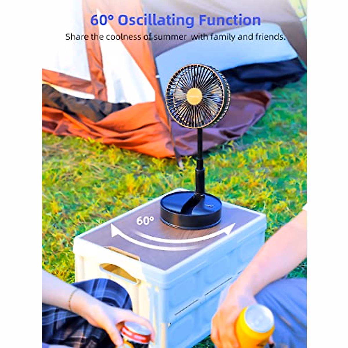 Airbition 8-Inch Rechargeable Oscillating Foldaway Fan with Remote, Timer, 4-Speed, 7200mAh Battery Operated Cordless Standing Pedestal Fan Portable for Bedroom Outdoor Camping Tent Travel
