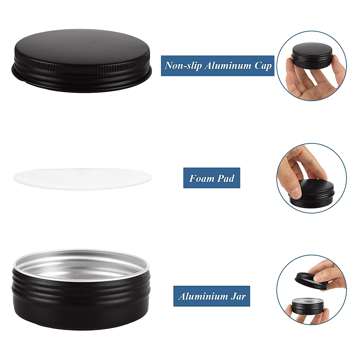 LDXDRU 50 Pack 2oz Metal Tin Cans, Tin Containers With Lids, Round Small Tins with Lids for Candles Salve Cosmetic Lip Balm Candies Food Storage, Black