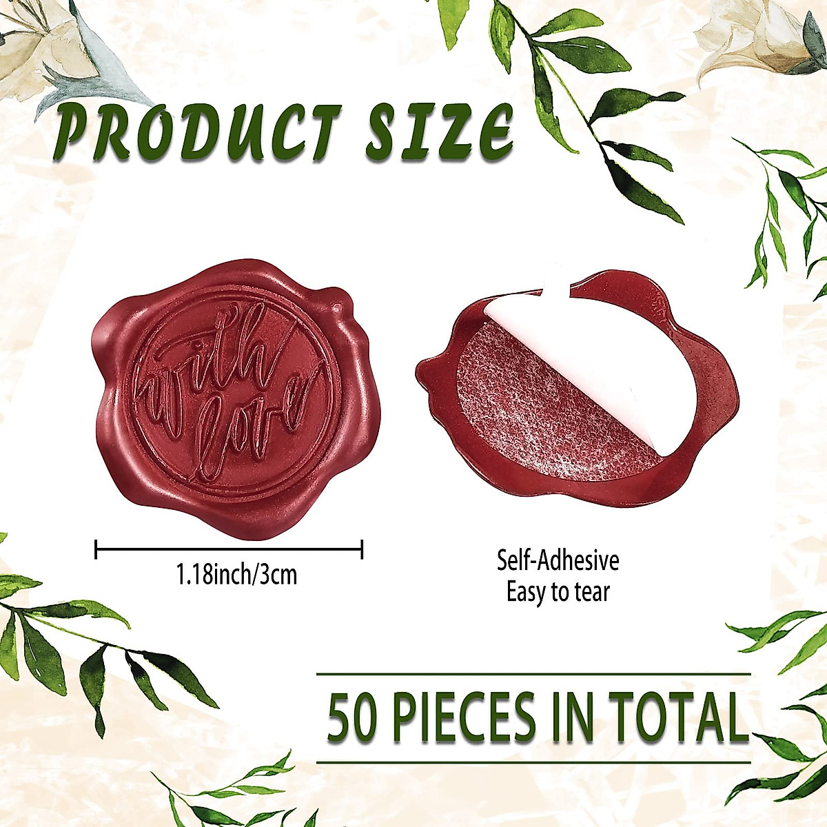 50 Pieces 3D Envelope Seal Stickers Self Adhesive Wedding Envelope Stickers Wax Seal Stickers for Wedding Invitation with Blessings for Birthday Party Presents Supplies, Invitations Greeting Cards