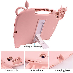 Kids Case for New iPad 9th/8th/7th Generation, iPad 10.2 2021 2020 2019 Case, CHIN FAI Cute Cow Slim Lightweight Shockproof Silicone Handle Stand Protective Cover for iPad 10.2/10.5 Inch (Pink)