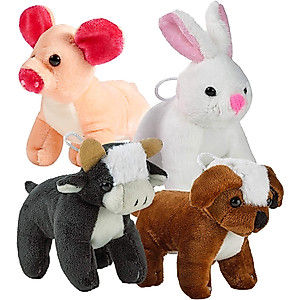 Bedwina Plush Stuffed Animals - Farm Animal Toys - (Pack of 12 Bulk) 5 Inch Soft Cuddly Plushed Cow, Pig, Bunny Rabbit, Dog, Party Favors, Gifts, Prizes for Toddlers and Kids