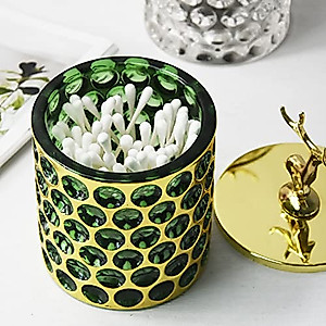 Ezebesta 2PCS Vintage Bathroom Canisters Luxury Small Thick Glass Jar Set Qtip Holder Dispenser for Cotton Ball & Pads Storage Organization Beautiful Decor