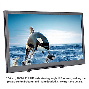 ASHATA Portable Monitor, 13.3 inch 1920x1080 FHD HDR Display with Bracket, Gaming Monitor for PS3 Switch/for 360, Micro and 3.5mm Port, DC 12V or Micro USB 5V Power