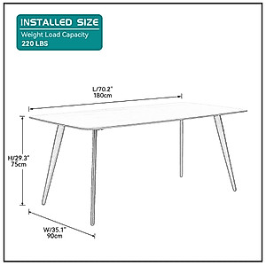 kevinplus 70'' White Dining Table Slate Kitchen Dining Table with Sintered Stone Top, Modern Mid-Century Rectangular Conference Table for Office, Living Room Dinner Table, Metal Legs, White & Gold