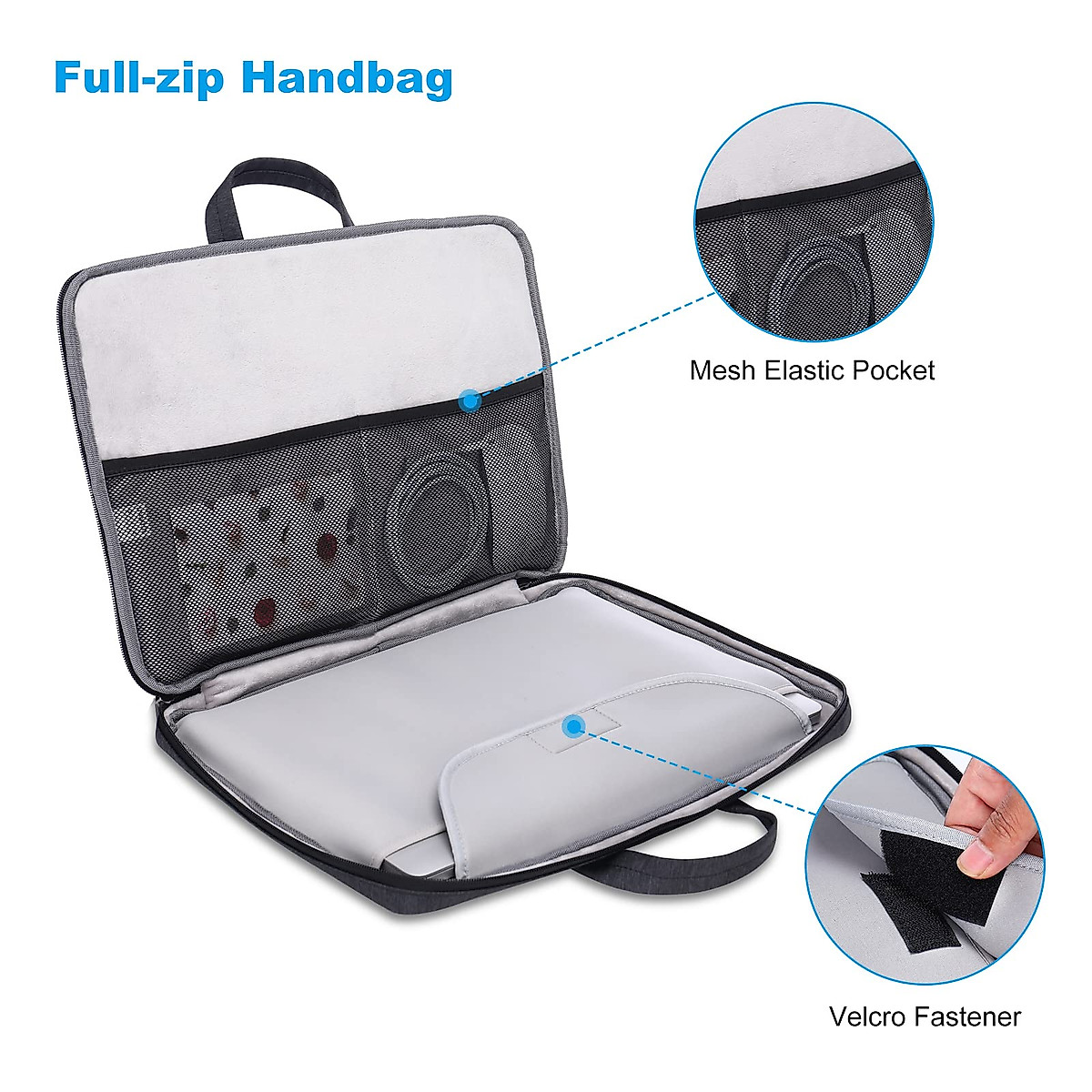 MOSISO Laptop Shoulder Bag, 15.6 inch Laptop Sleeve Compatible with MacBook, HP, Dell, Lenovo, Asus Notebook, 15 inch Fully Open Zipper Computer Bag with Front Pocket & Handle & Belt, Black